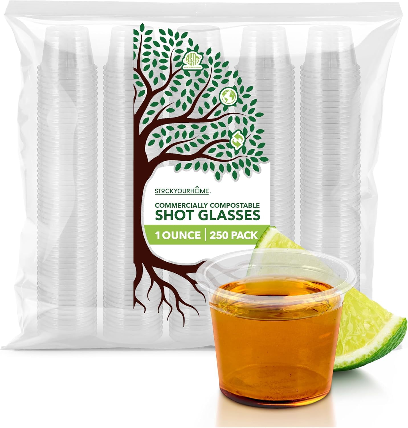 (250 Pcs) Clear Commercially Compostable Shot Glasses 1 oz, Plant Based ...