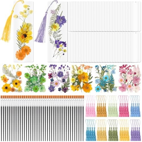 250 Pcs Dried Flower Bookmark Making Kit DIY Pressed Flower Transparent ...