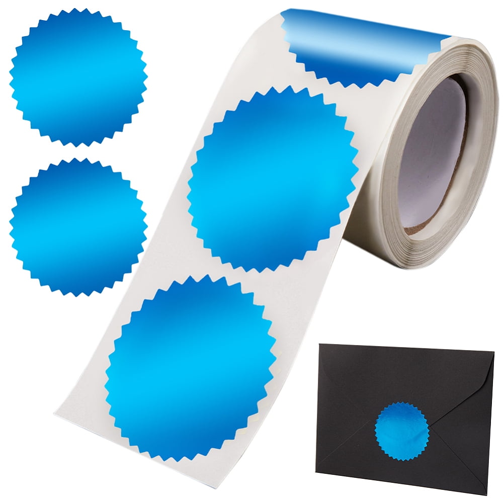 250 Pcs Envelope Seals - Blue Metallic Stickers with Serrated Edge 2 ...