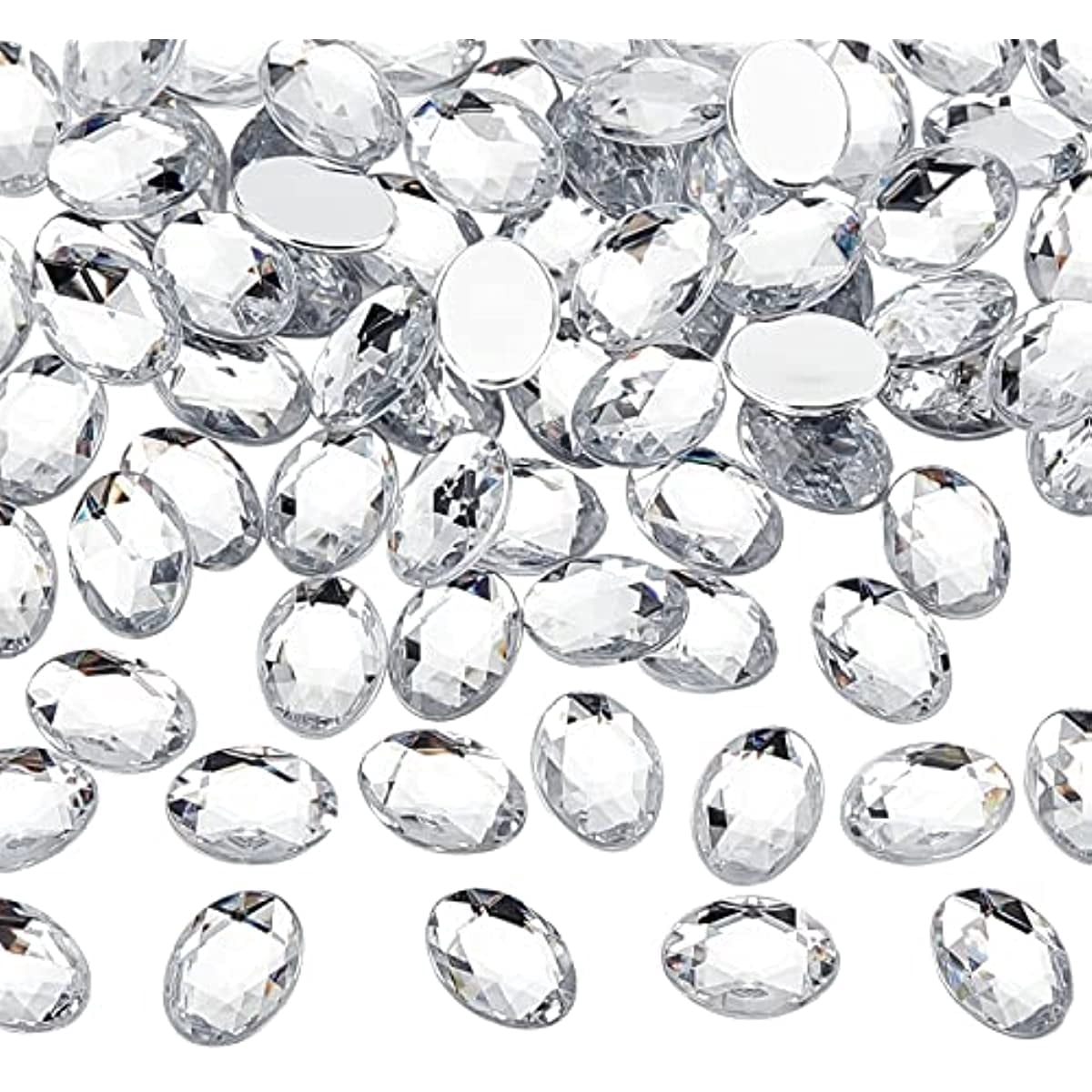 250 Pcs Flat Back Oval Acrylic Rhinestone Gems with Container Clear ...
