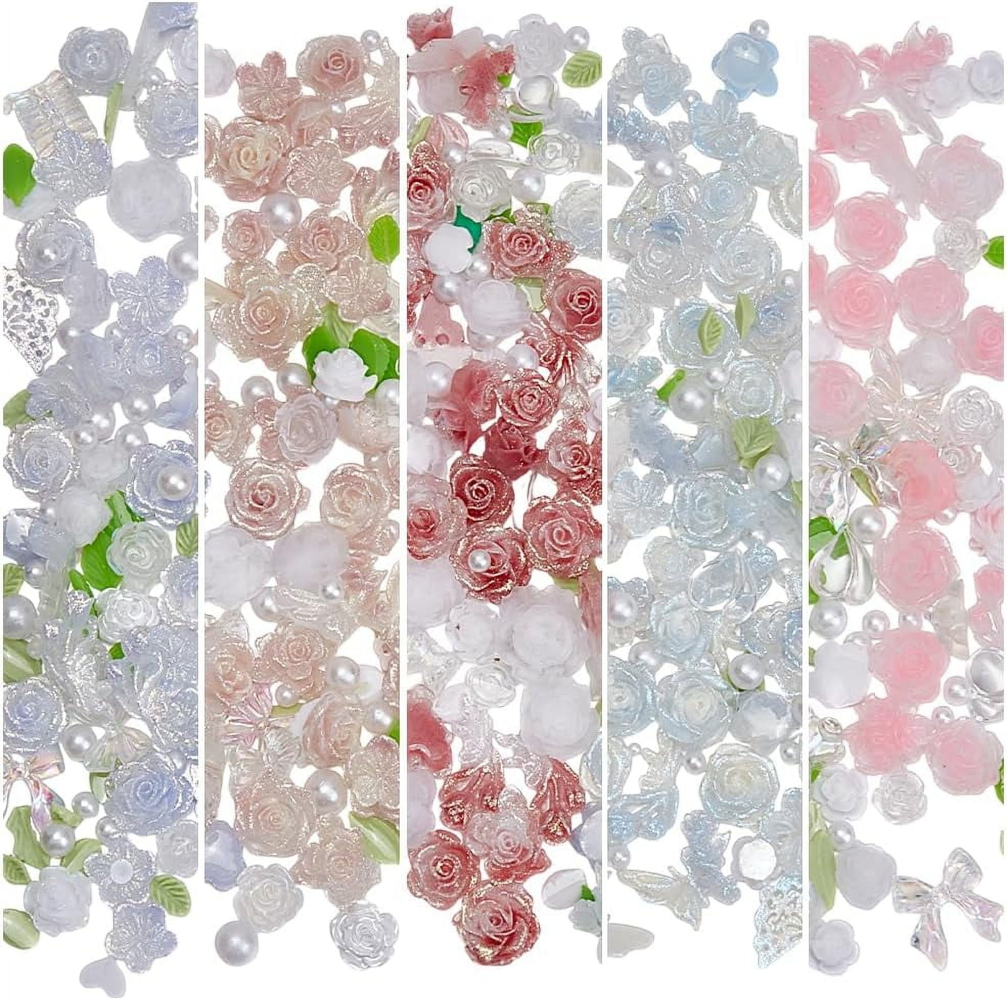 250 Pcs Rose Nail Cabochons Decoration 5 Styles Flower Resin Cabochons ...