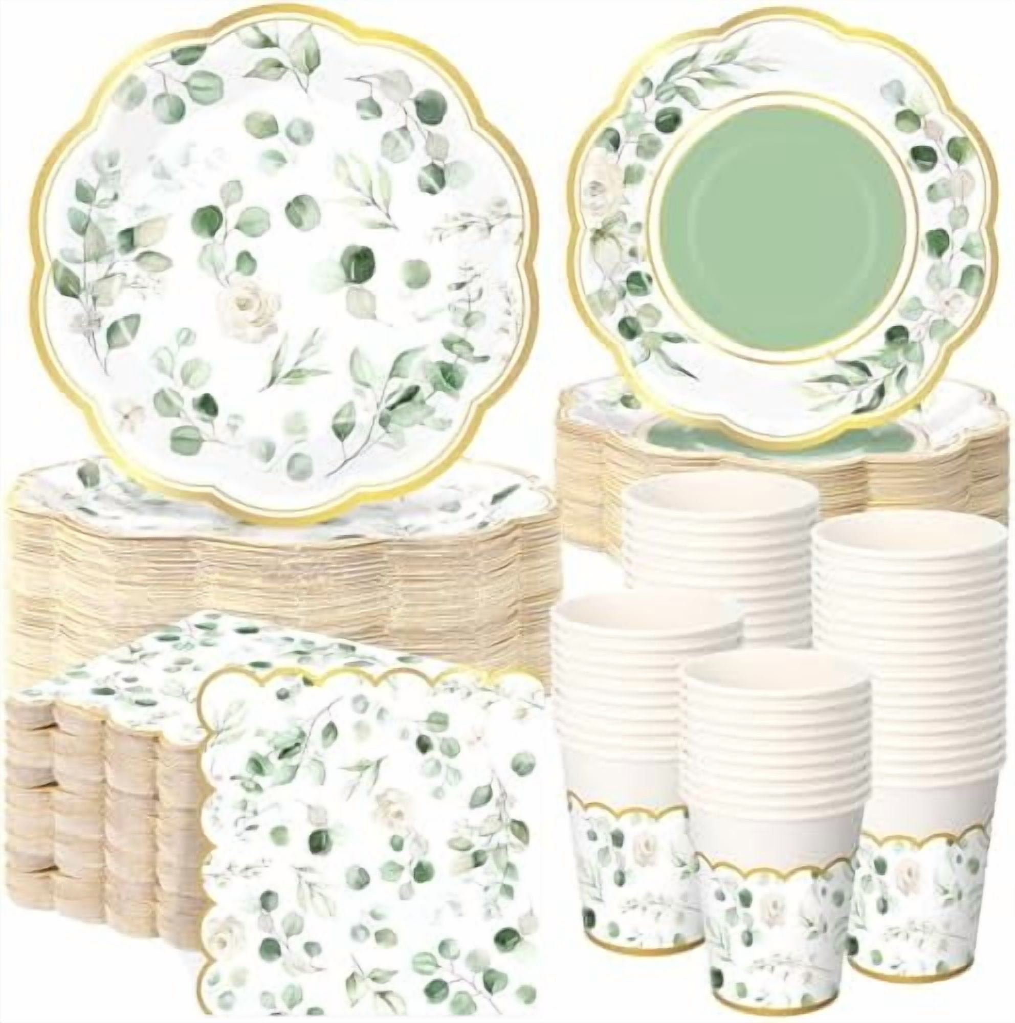 250 Pcs Sage Green Color Party Decorations Eucalyptus Greenery Plates ...