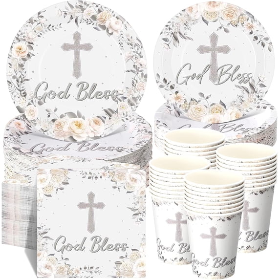 250 Pcs Silver Cross Disposable Tableware Set for Religious ...