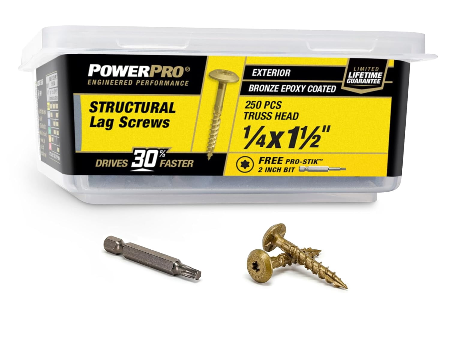 250 Pcs Structural Lag Screws (1/4 inch x 1-1/2 inch) | Patented Design ...