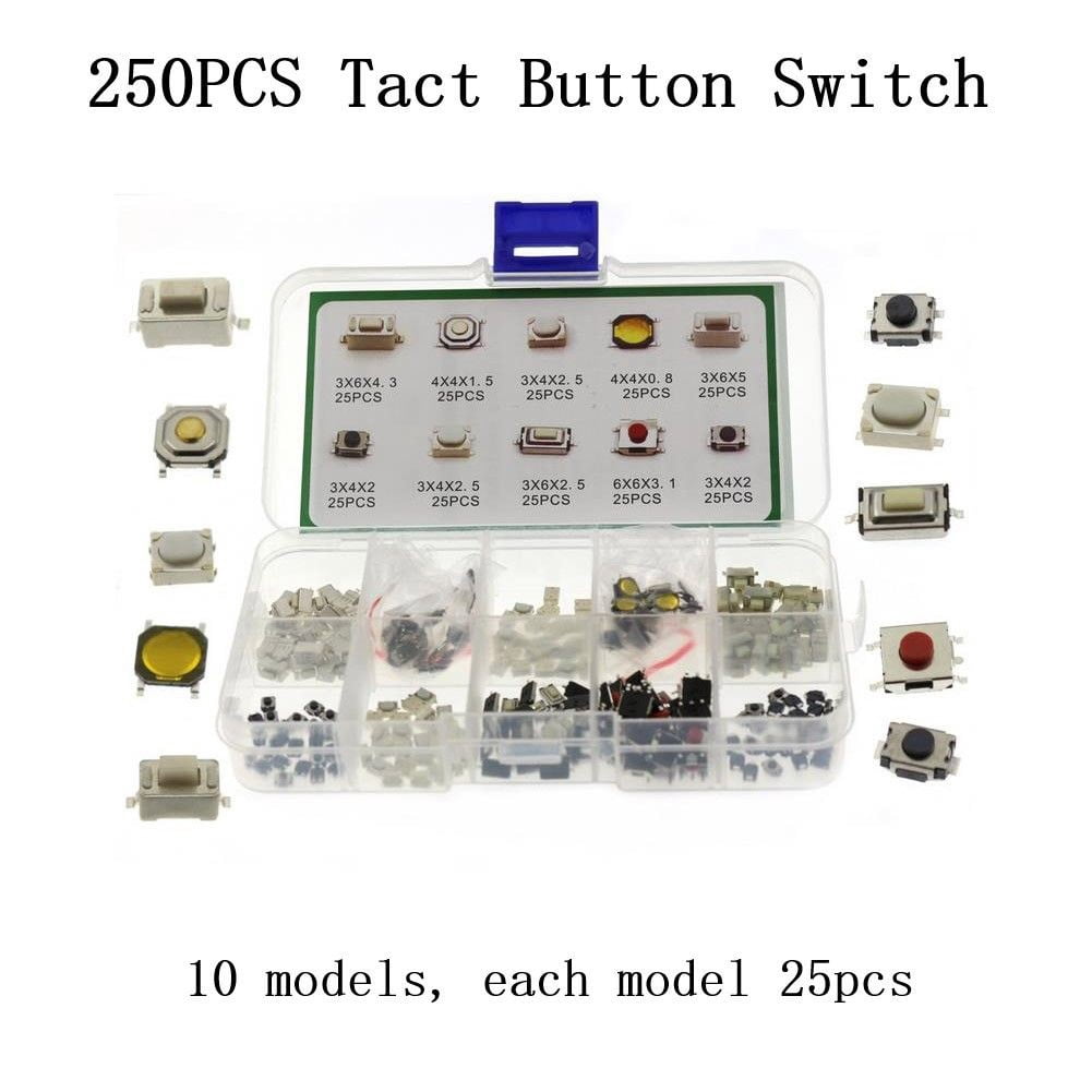 250 Pcs Tact Switch Tactile Push Button Car Repair Tools Electrical ...
