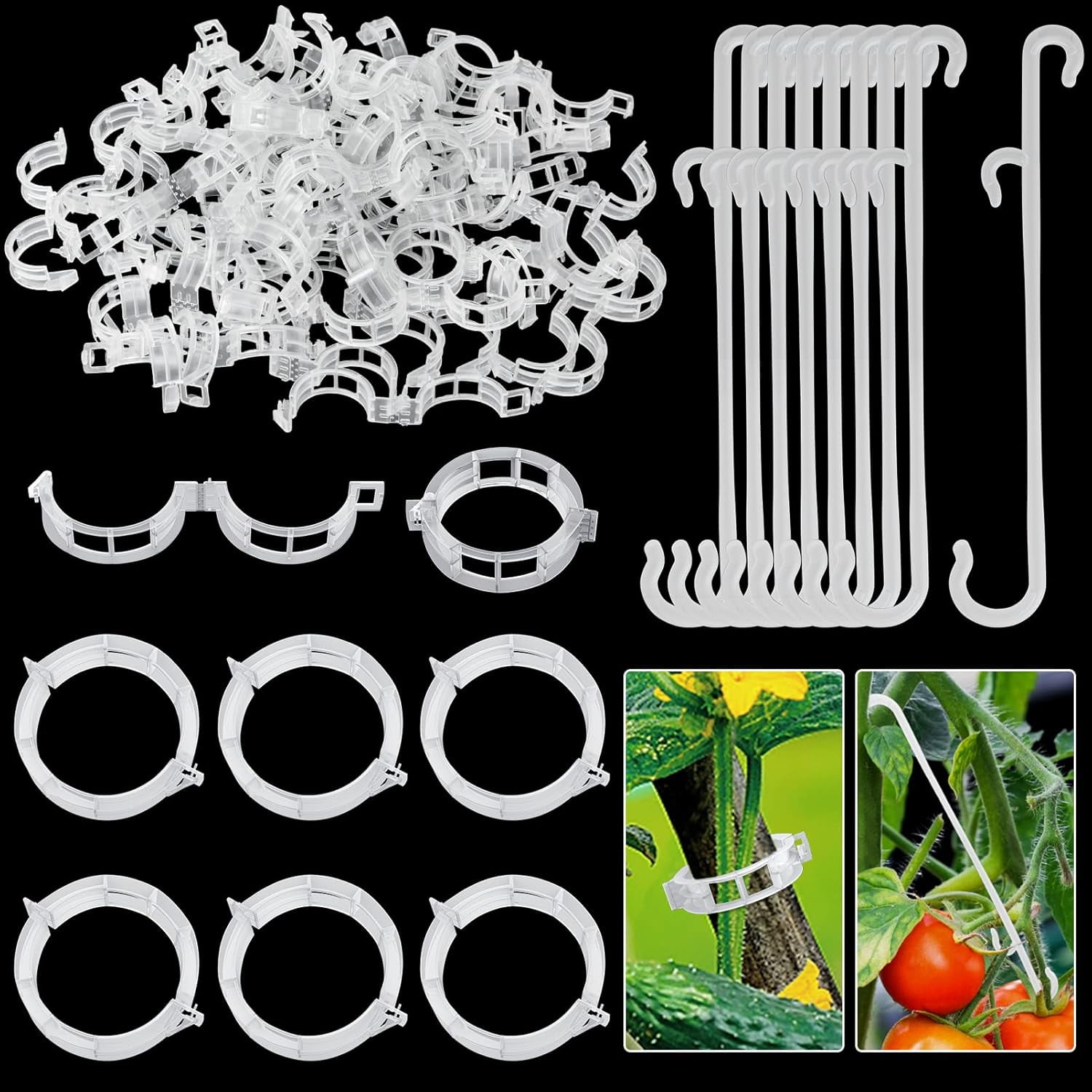 250 Pcs Tomato Clips, Plant Support Clips and J Tomato Hooks, Plastic ...