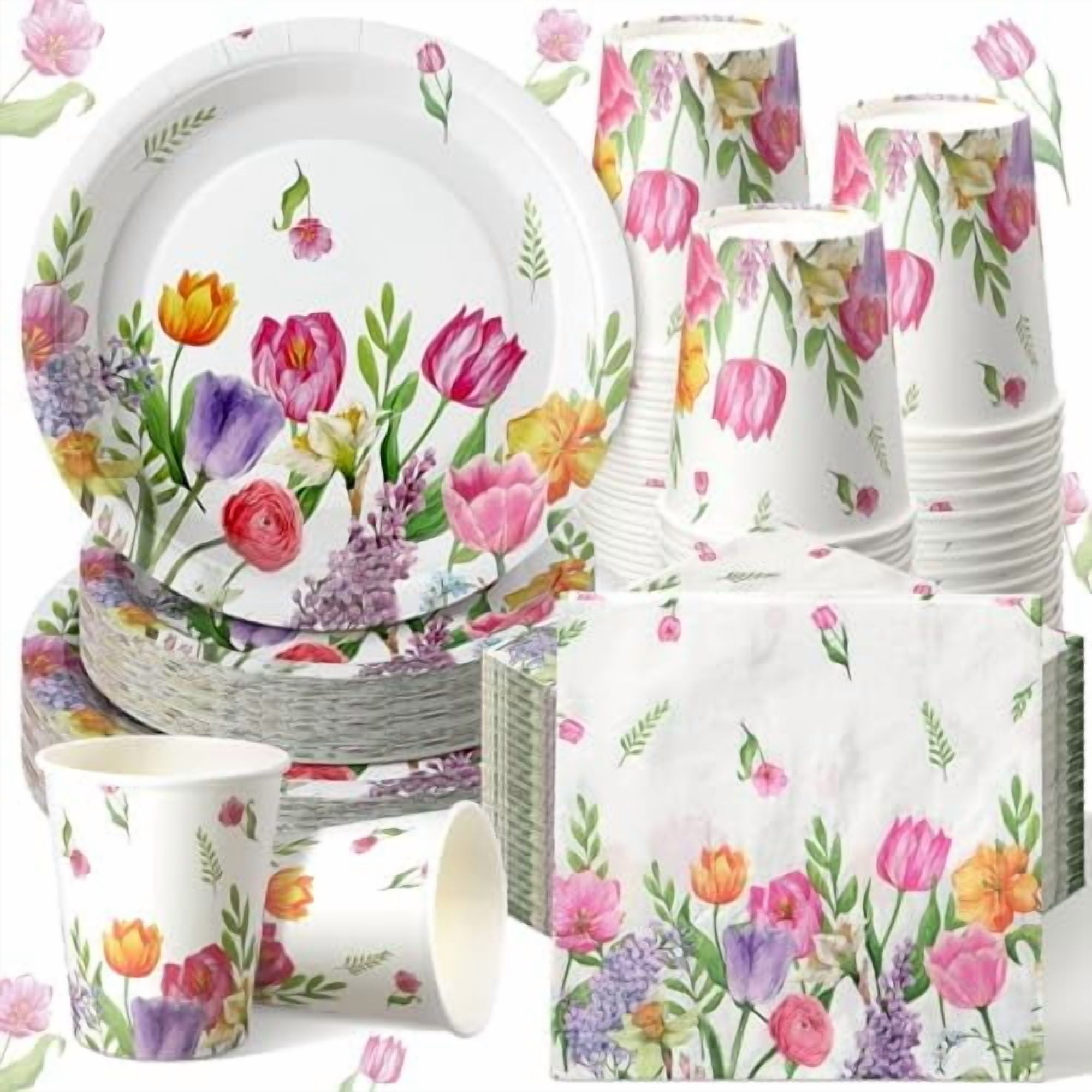 250 Pcs Tulip Floral Plates and Napkins Party decorations Disposable ...