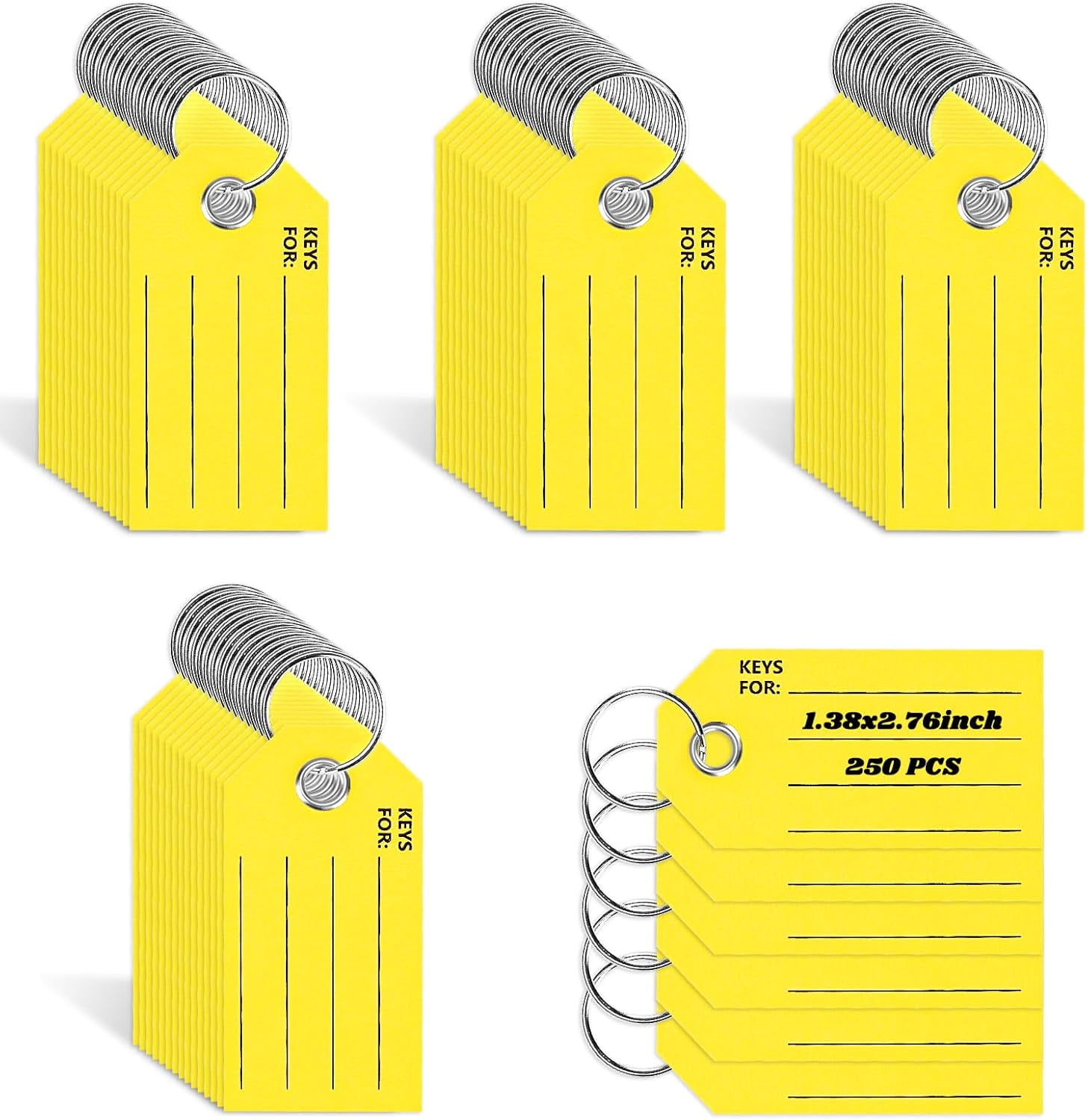 250 Pcs Yellow Key Tags with Labels and Rings: 1.38 x 2.76 Inches, 250 ...