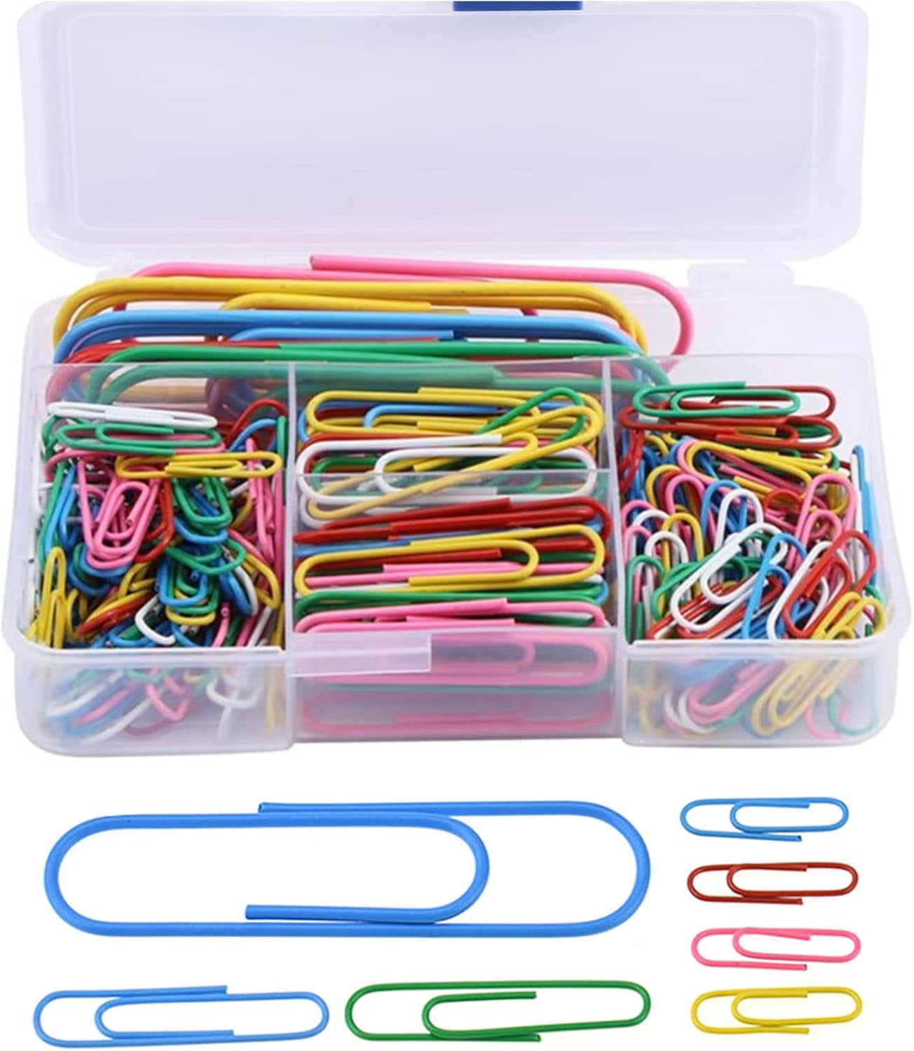 250-Piece Set of Colorful Large Paper Clips in 3 Sizes with Plastic ...