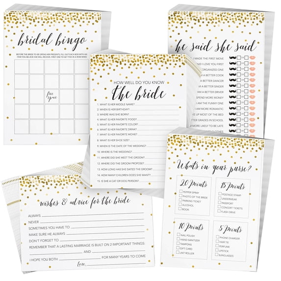 Bridal Shower Games Set: 250-Piece for 50 Guests with Bingo, He Said ...