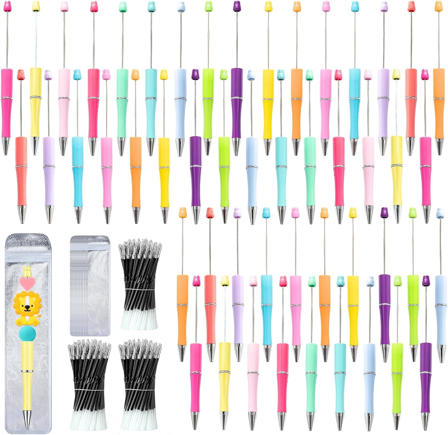 250 Pieces DIY Beadable Pens Kit with Lobster Clasp 50 plastic Beadable ...