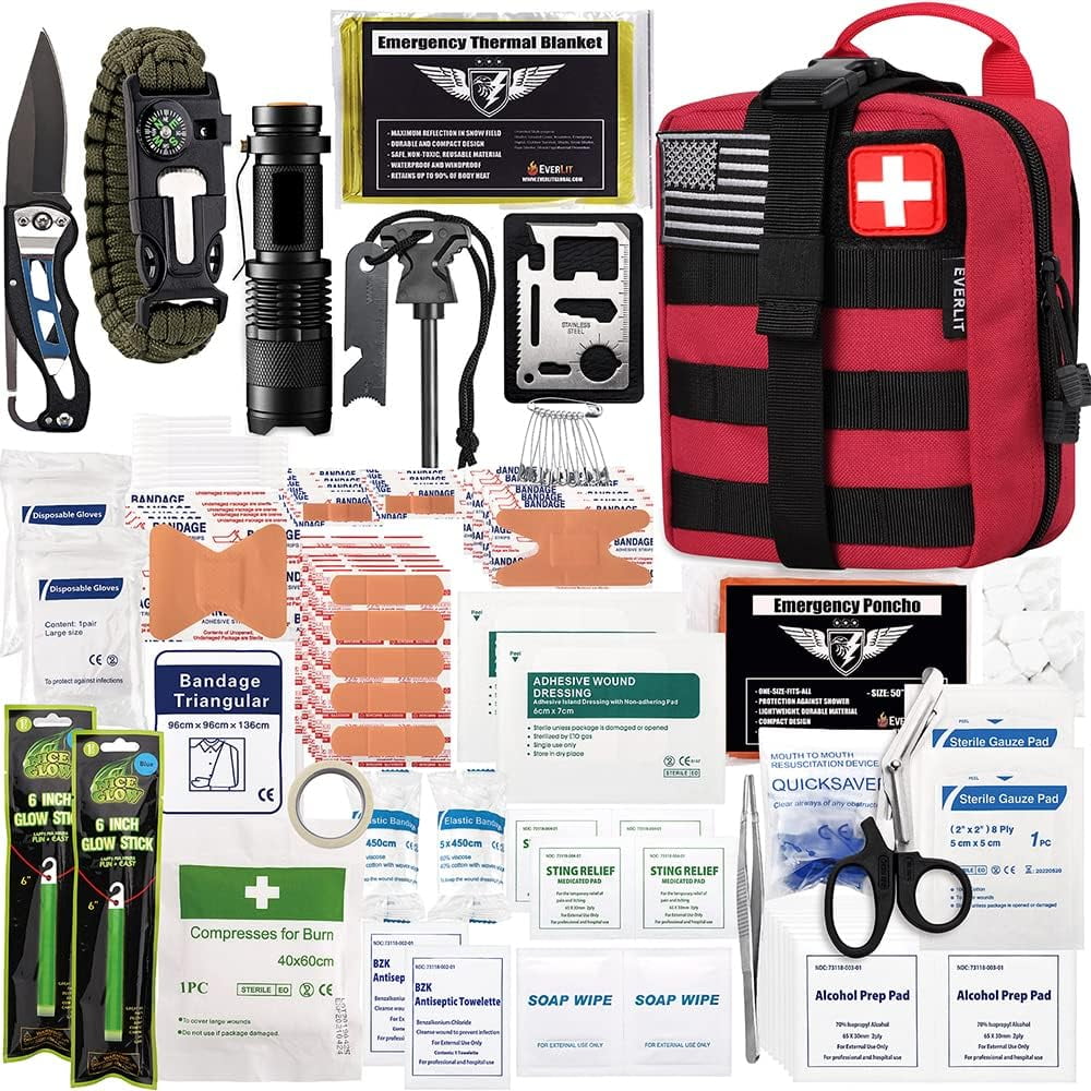 250 Pieces Survival First Aid Kit IF EMT Molle Pouch Survival Kit ...