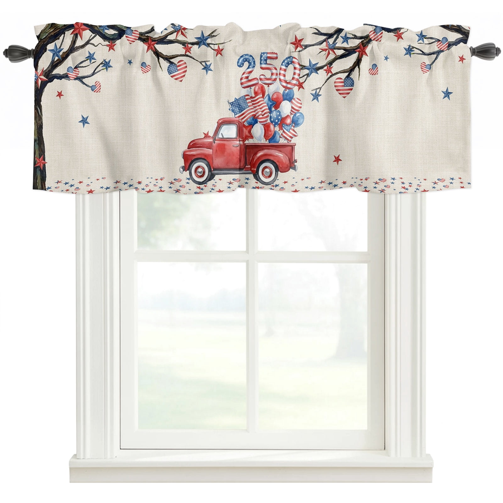 250 Red Truck 4th of July Valances for Windows Farmhouse Kitchen ...