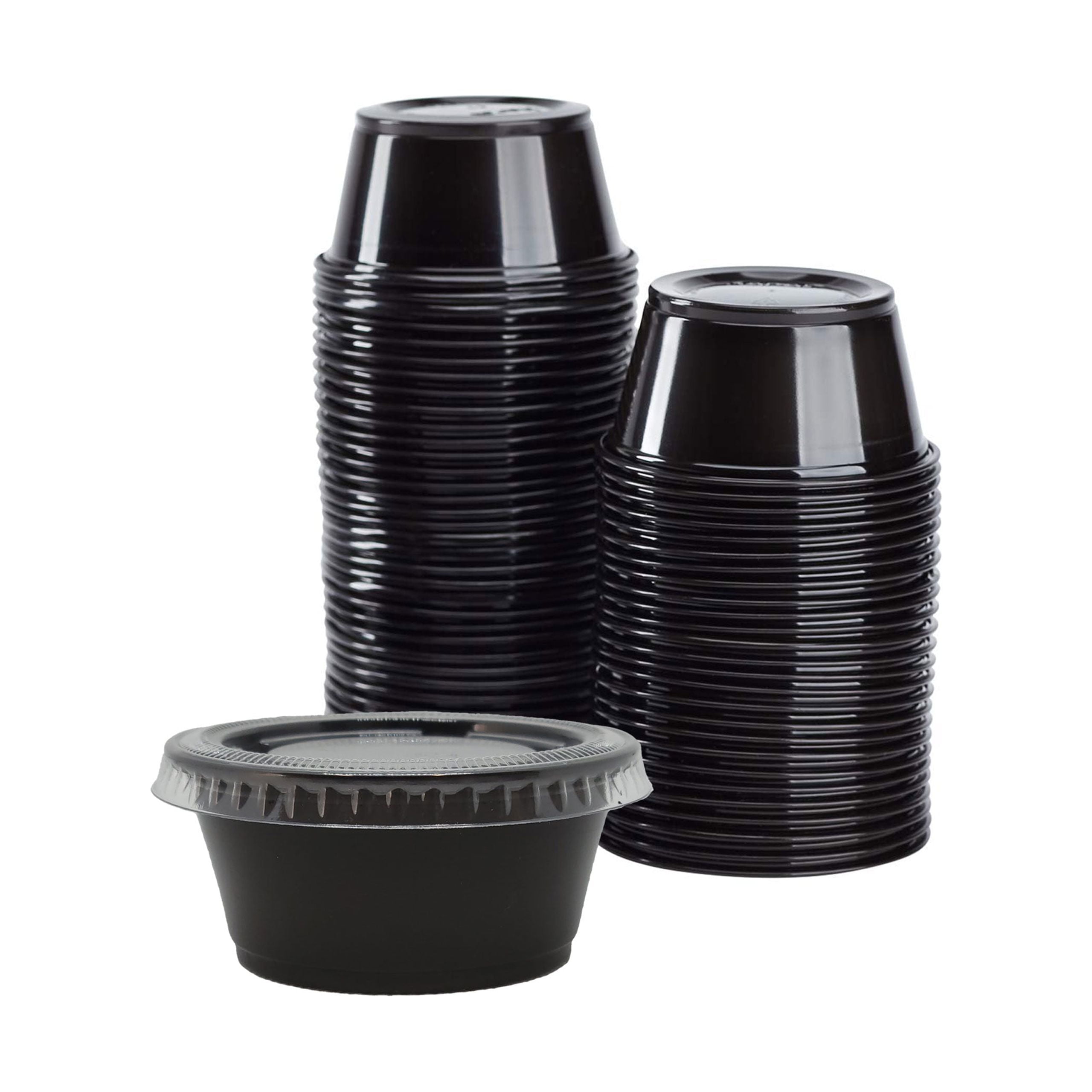 250 Sets 2oz Black Portion Cups with Clear Lids, Disposable Plastic ...