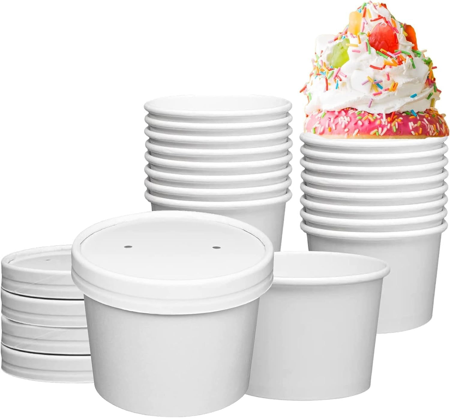 [250 Sets White Paper Food Containers With Vented Lids, To Go Hot Soup ...