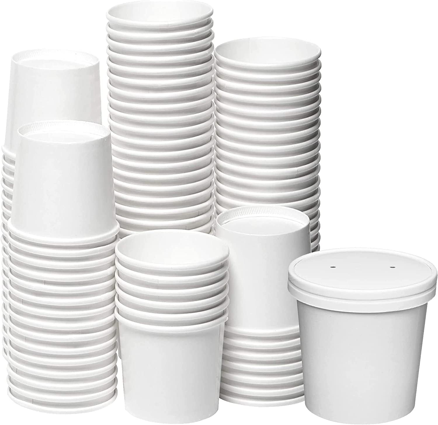 250 Sets White Paper Food Containers With Vented Lids, To Go Hot Soup ...