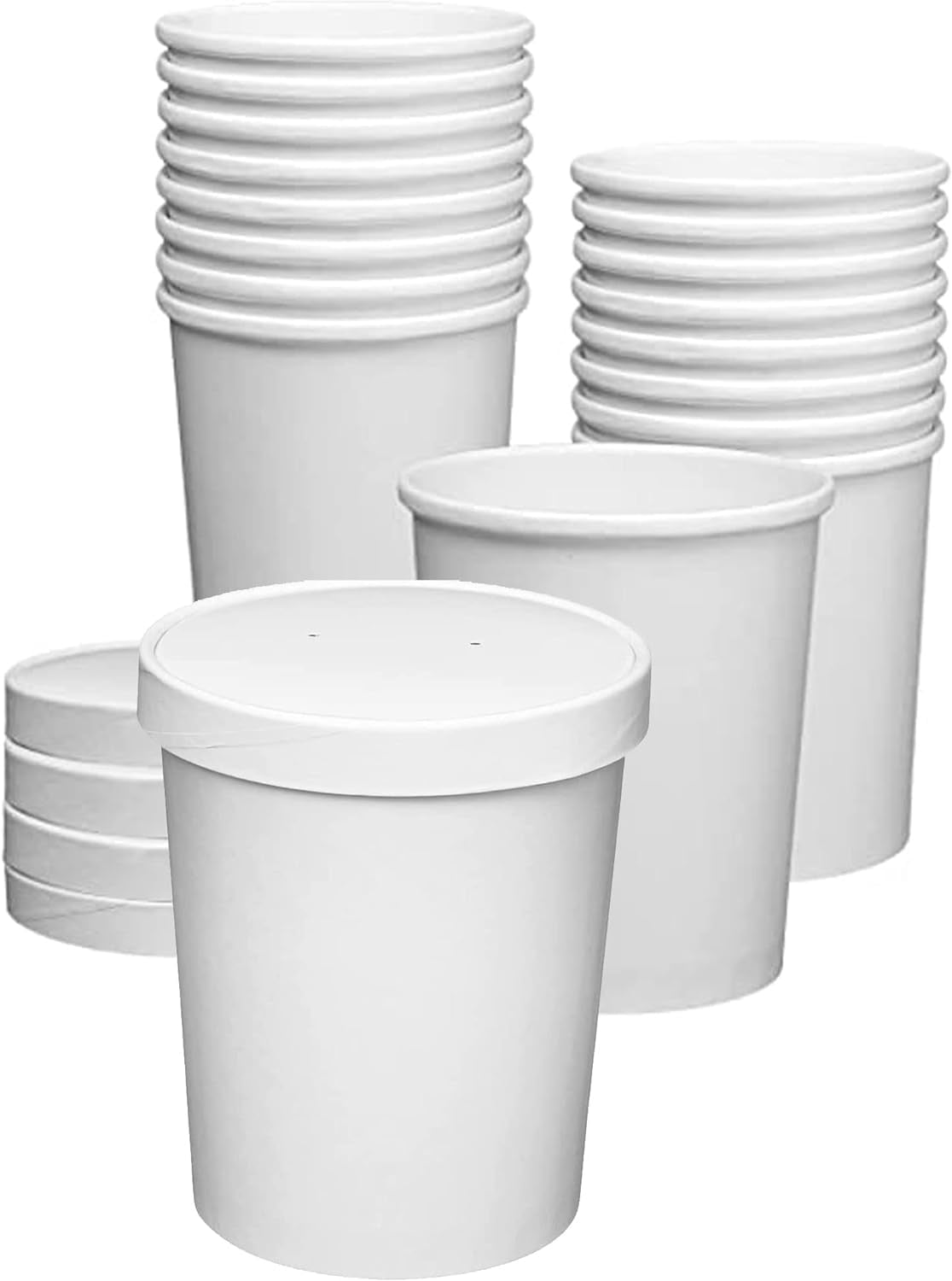 250 Sets White Paper Food Containers With Vented Lids, To Go Hot Soup ...