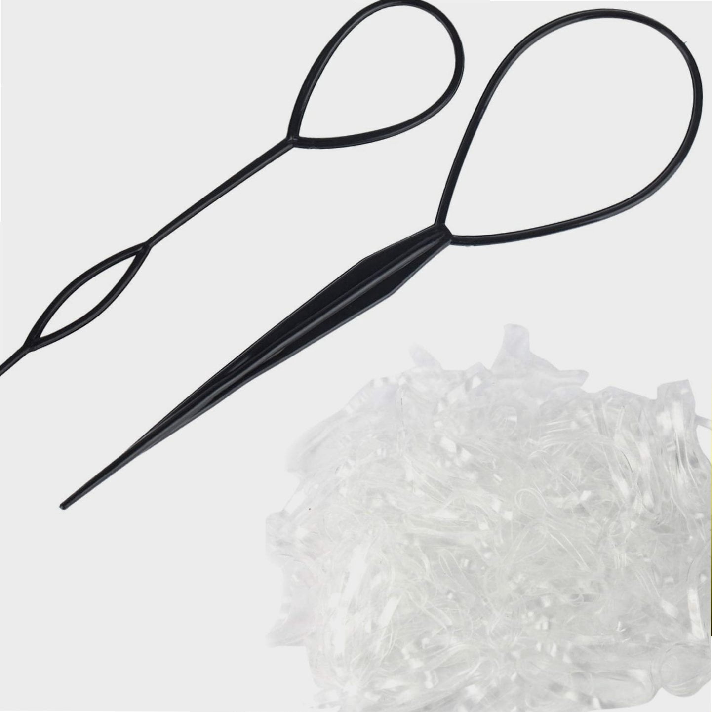 250 Transparent Clear Small Elastic Rubber Bands and 2 Ponytails Makers ...