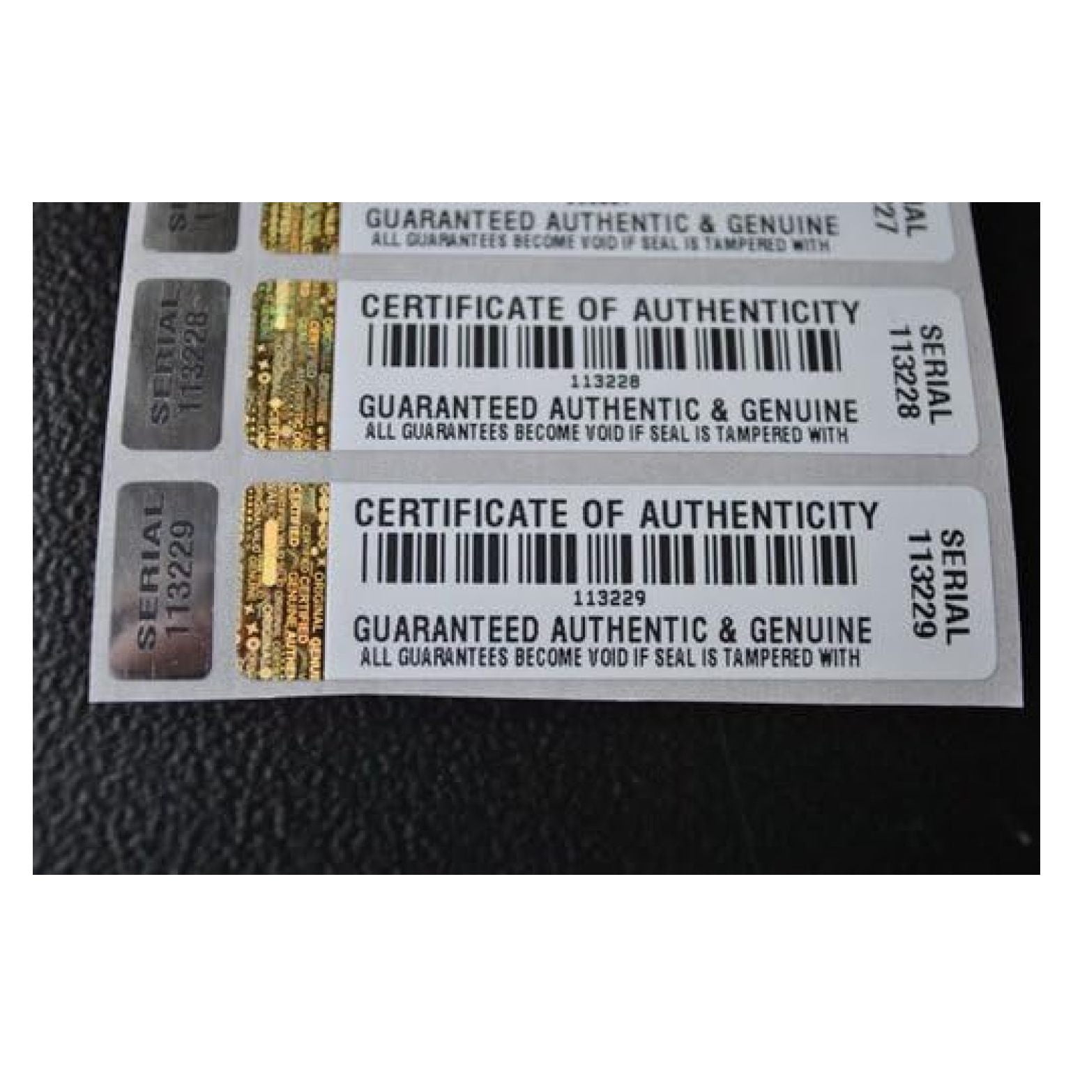 250 X COA Certificate of Authenticity Tamper Evident Two-Part Security ...