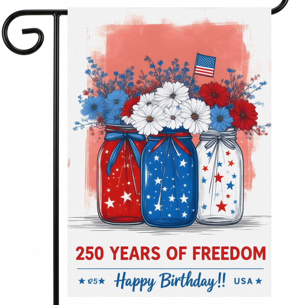 250 YEARS OF FREEDOM * 25* Happy Birthday !! USA Patriotic Garden Flag ...