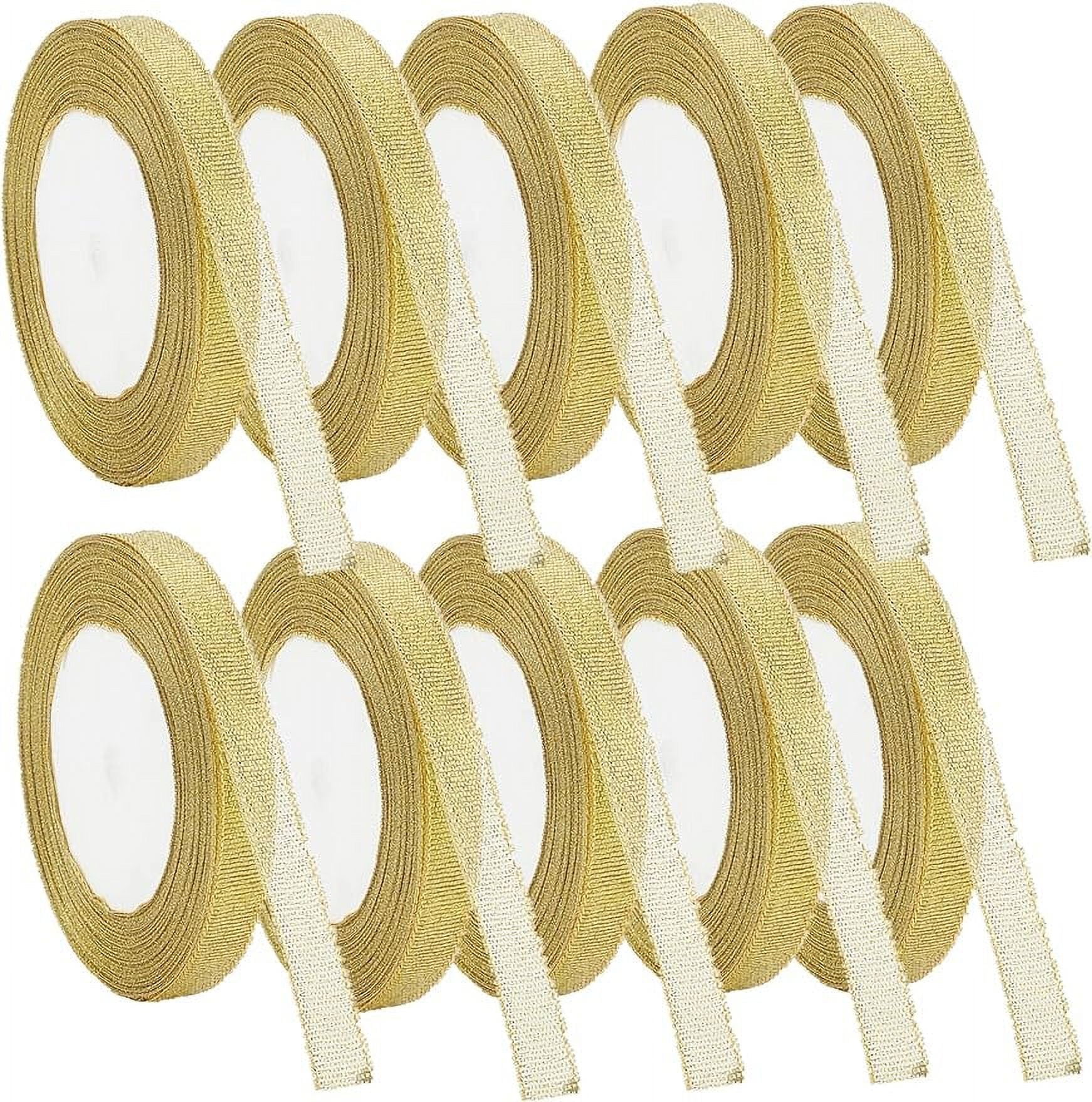 250 Yards (10 Rolls) 1/2" Gold Organza Ribbons Sparkly Metallic Ribbons ...