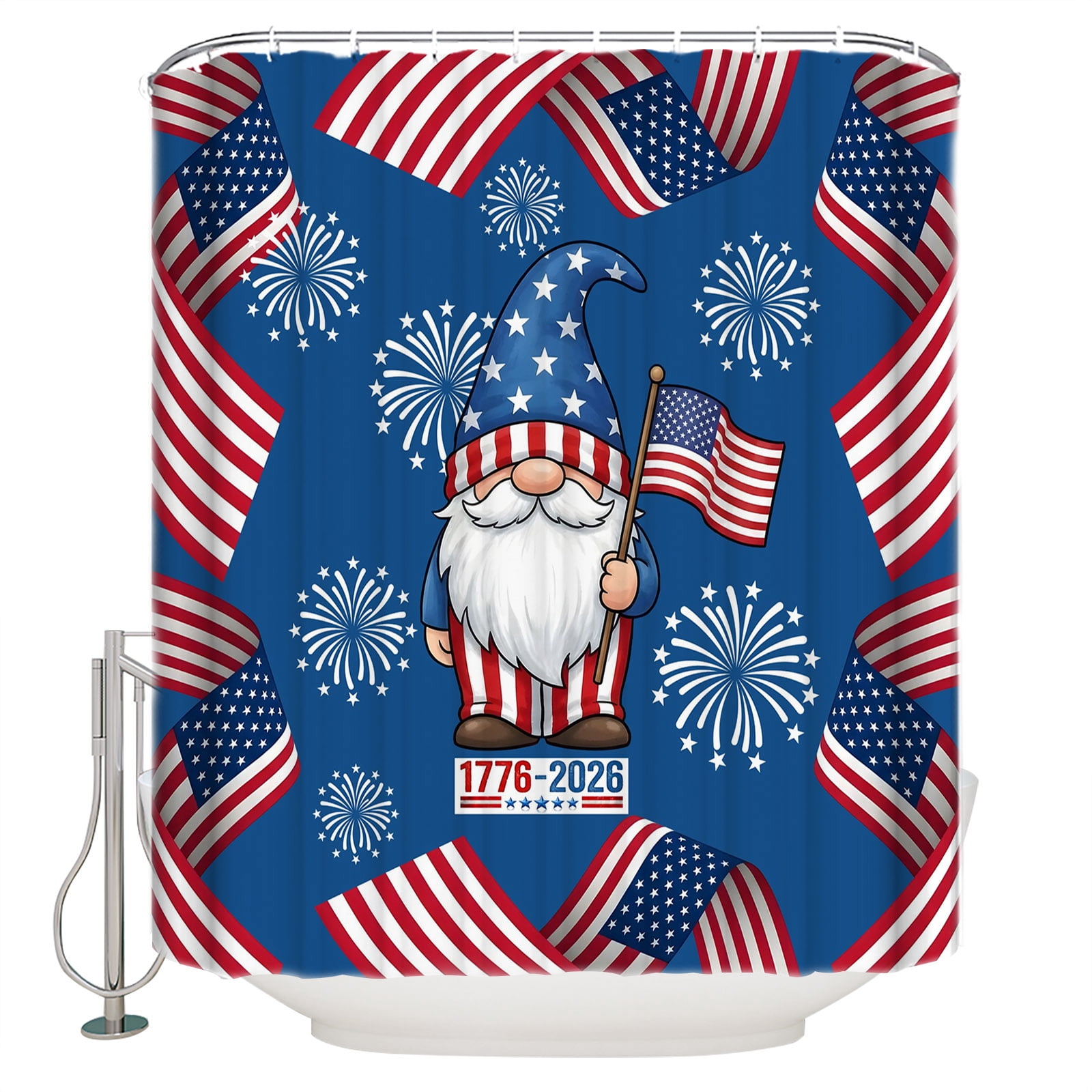 250 Year American Anniversary Flag Bathroom Shower Curtains with 12 ...
