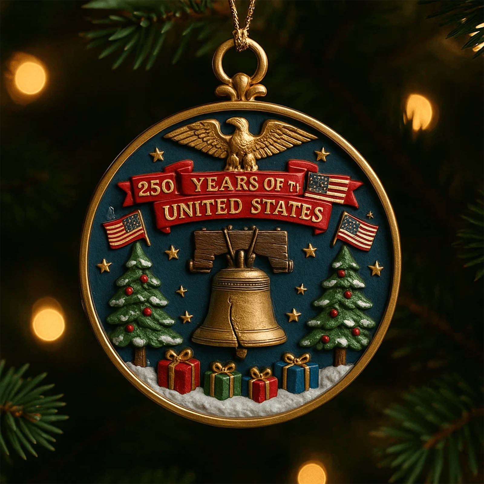 250 Year American Anniversary Flag Round Pendant Liberty Bell Lady ...