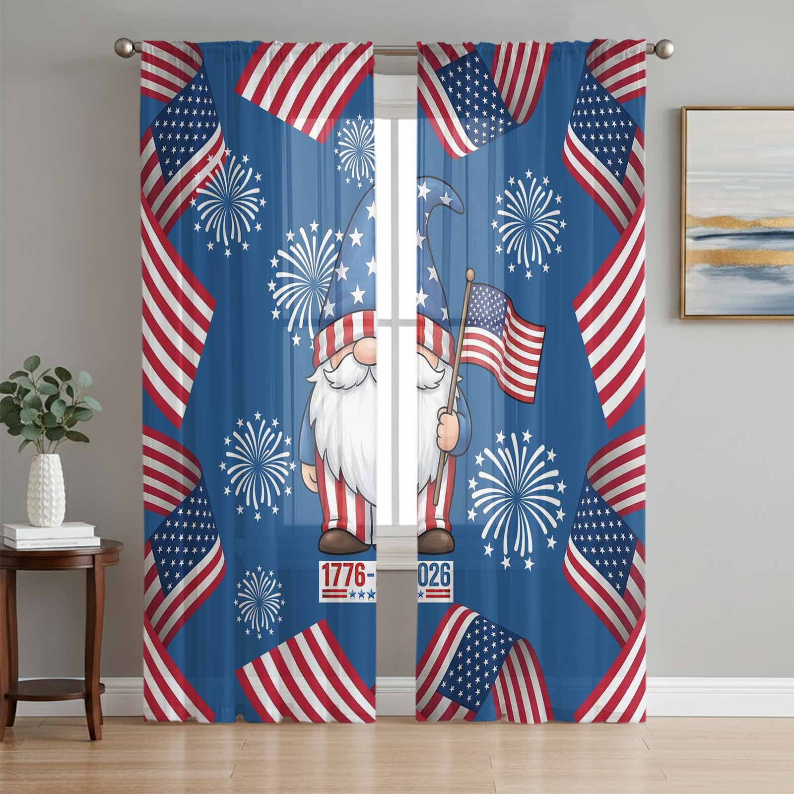250 Year American Anniversary Flag Sheer Curtains for Living Room ...