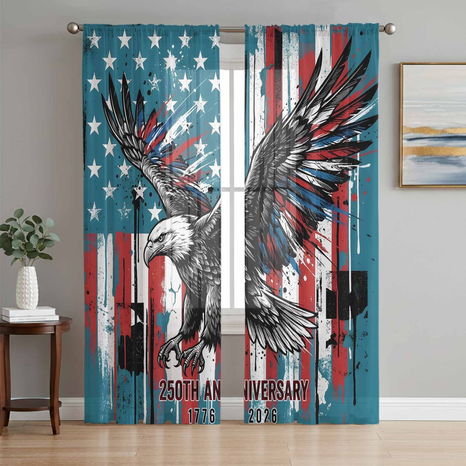 250 Year American Anniversary Flag Sheer Curtains for Living Room ...