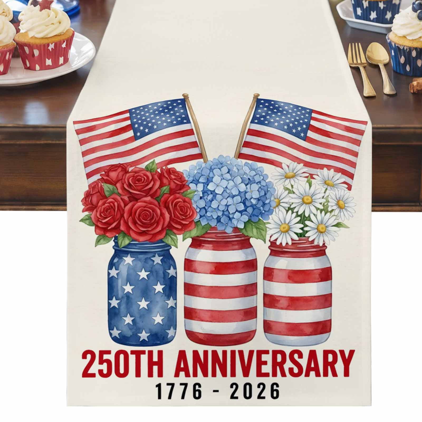 250 Year American Anniversary Flag Table Runner 70 Inches Long for ...