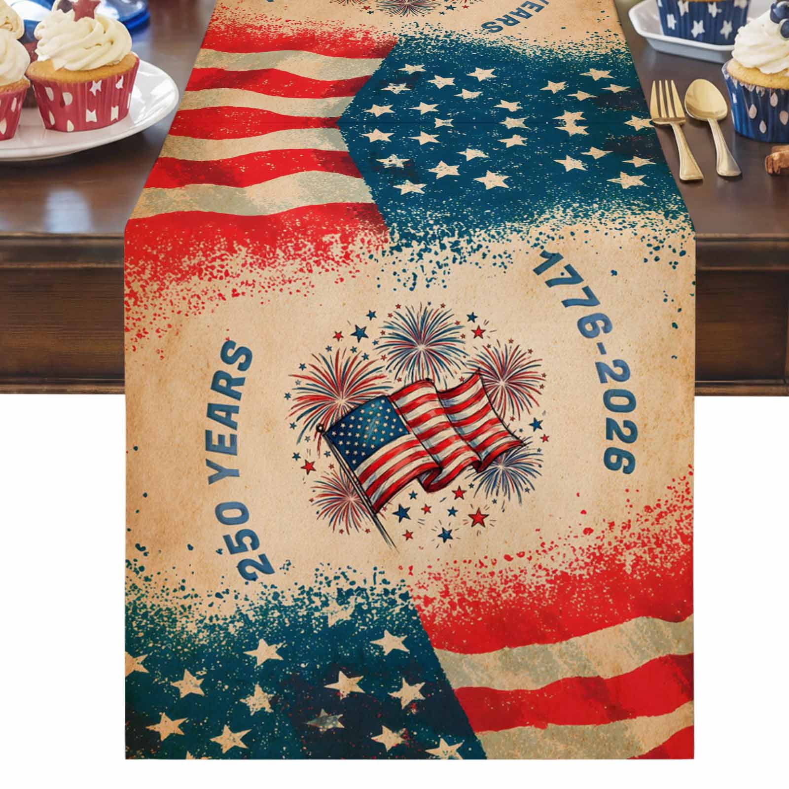 250 Year American Anniversary Flag Table Runner 70 Inches Long for ...