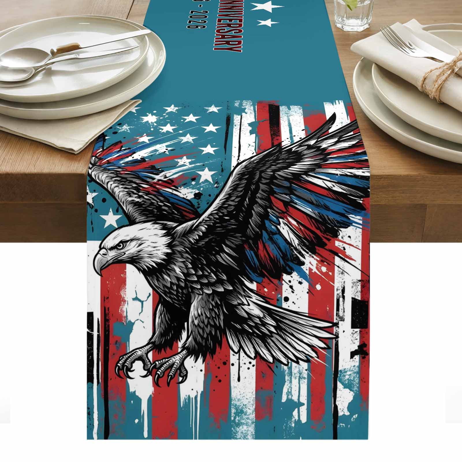250 Year American Anniversary Flag Table Runner Eagle Teal Red ...
