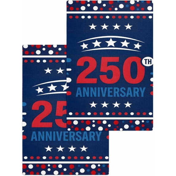 250 Year American Anniversary Flag Waffle Kitchen Hand Towels Set of 2 ...