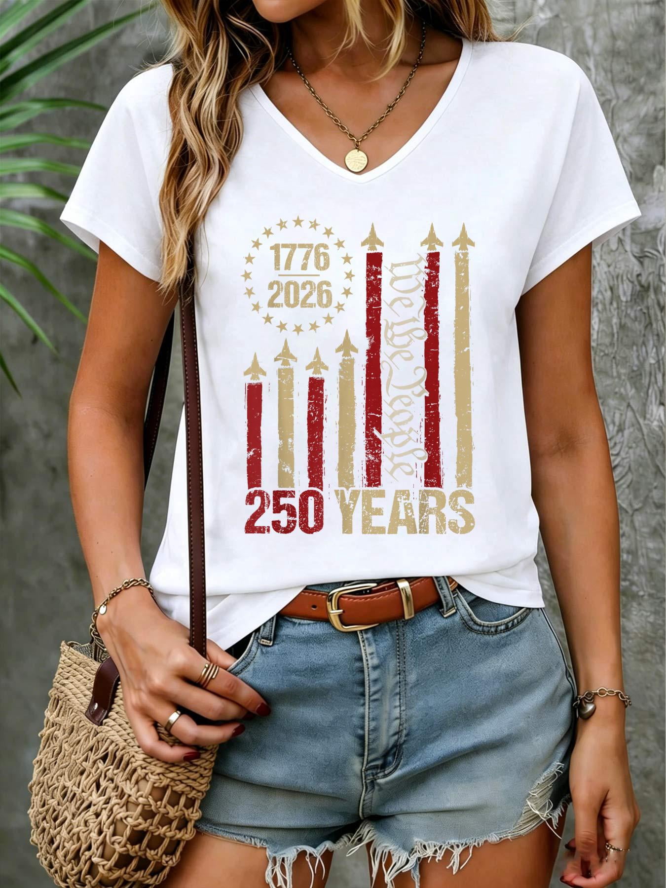 250 Years 1776 2026 250th Vintage 4th July American Flag V-Neck T-Shirt ...