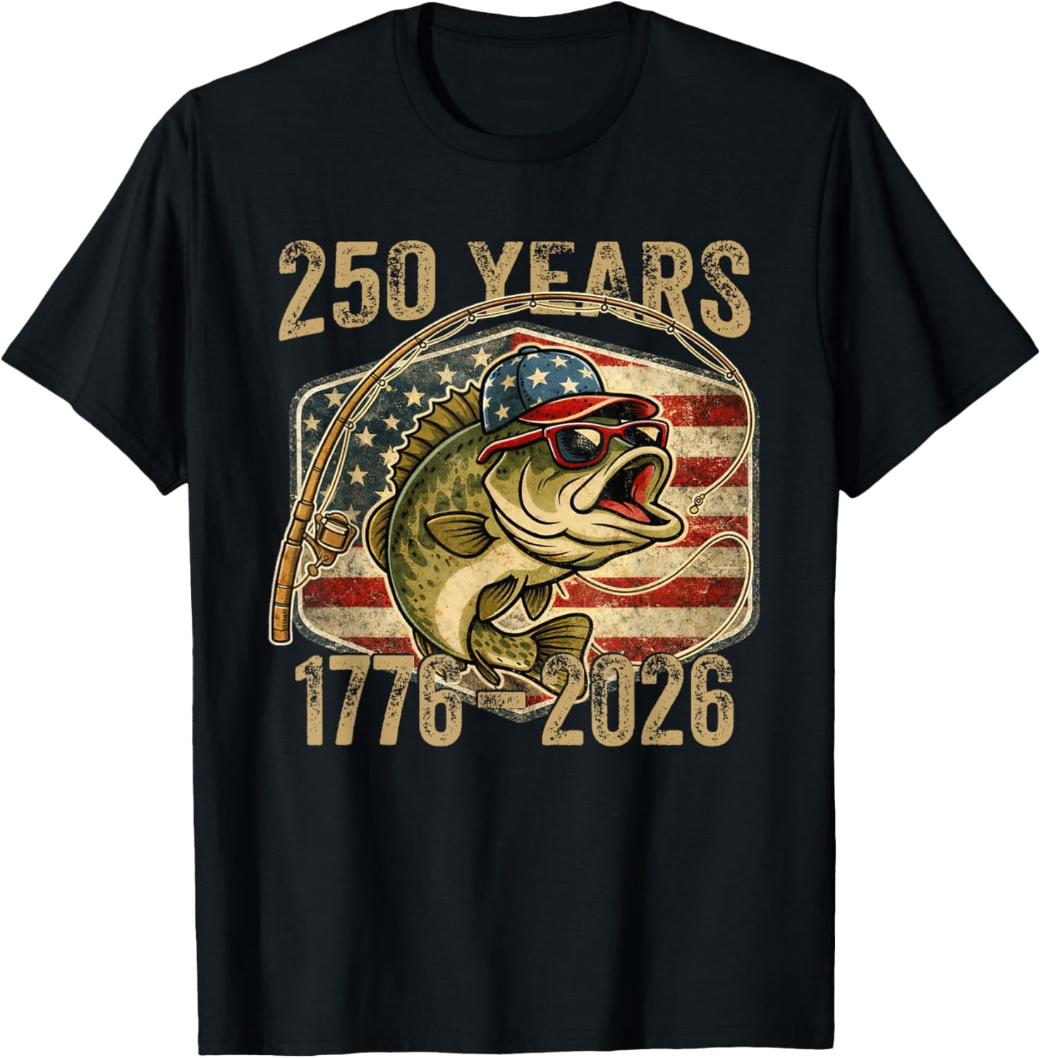 250 Years 1776-2026 Bass Fishing American 250Th Anniversary T-Shirt ...