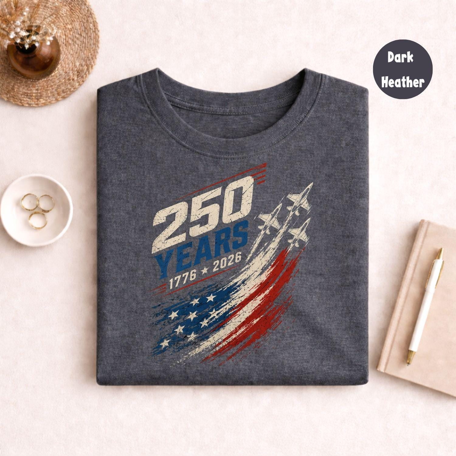 250 Years 1776 2026 Patriotic USA Jet Graphic Tee American Flag ...
