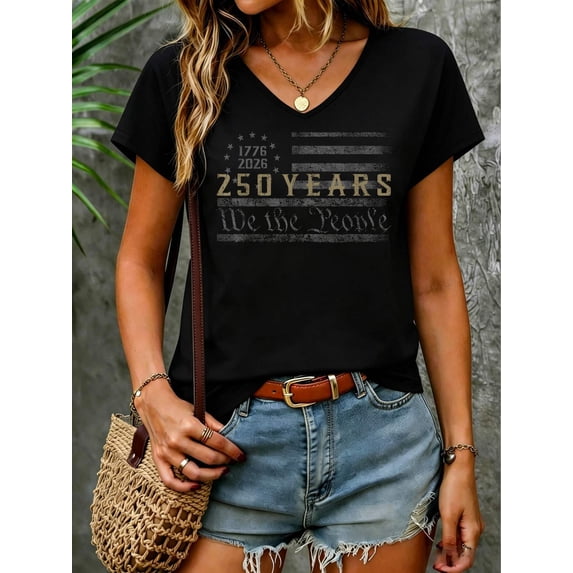250 Years America Anniversary 250th Independence Day Freedom V Neck T ...