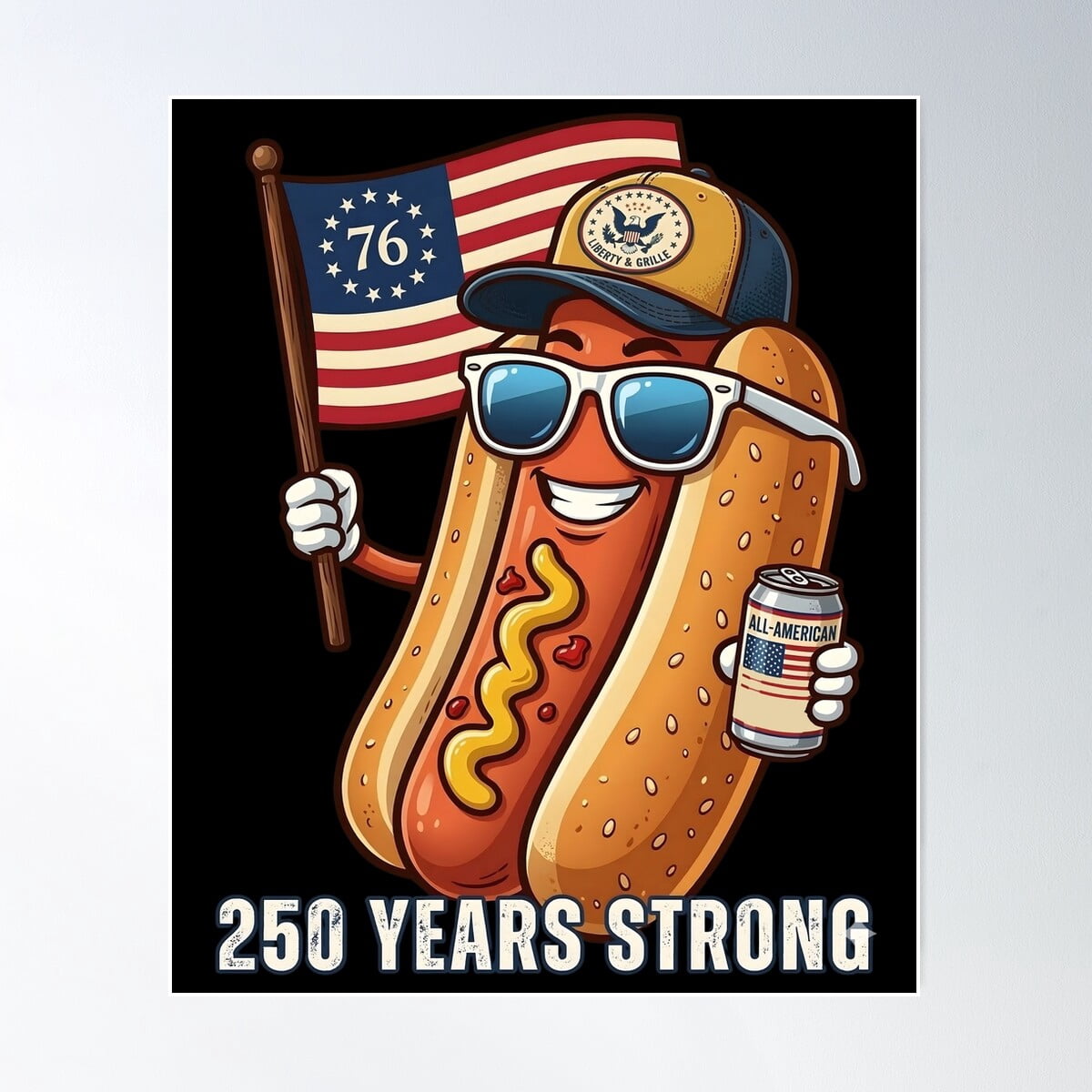 250 Years America Anniversary Hot Dog Independence Day Art Unframed ...