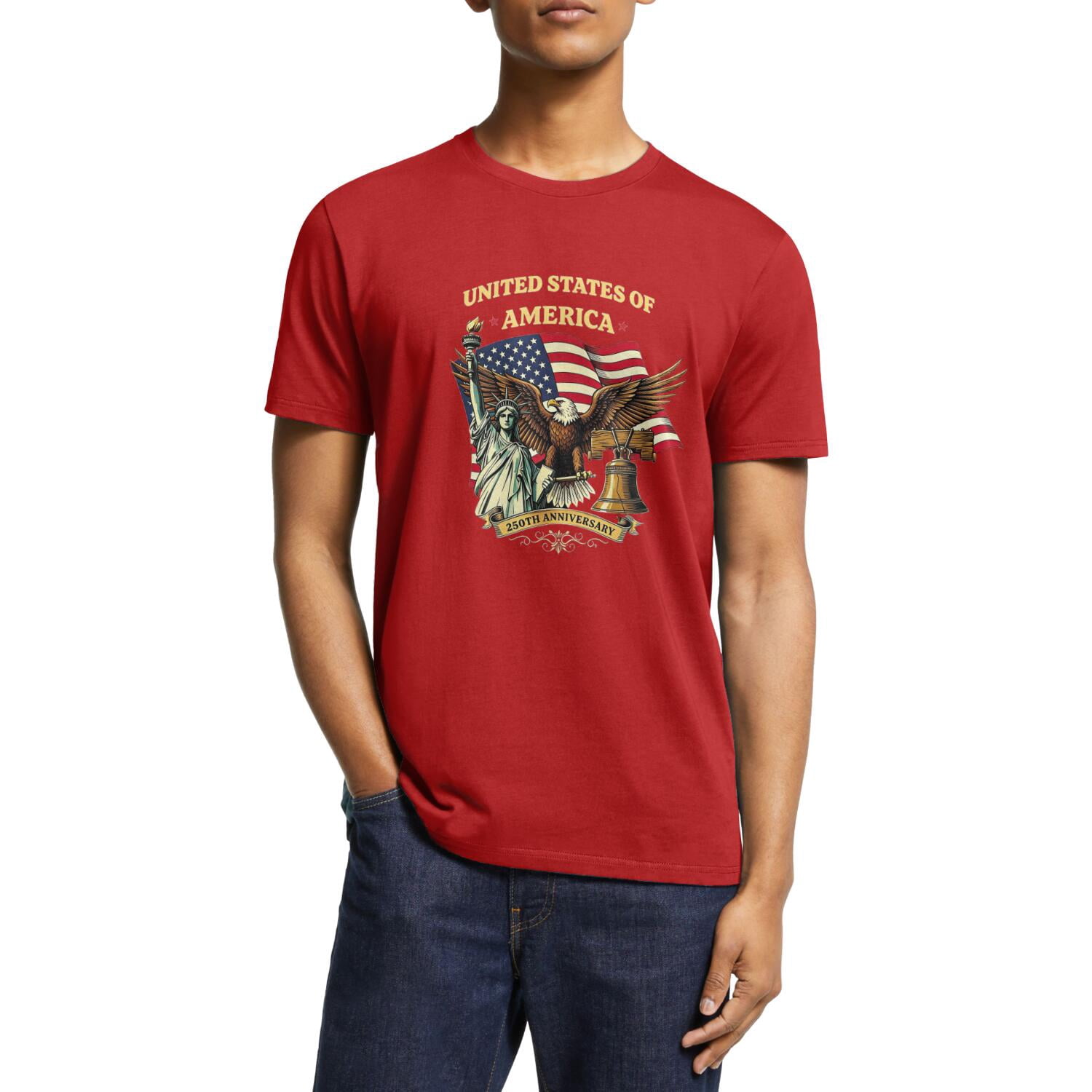 250 Years America Anniversary Vintage Men T Shirts, Retro USA Flag Red ...