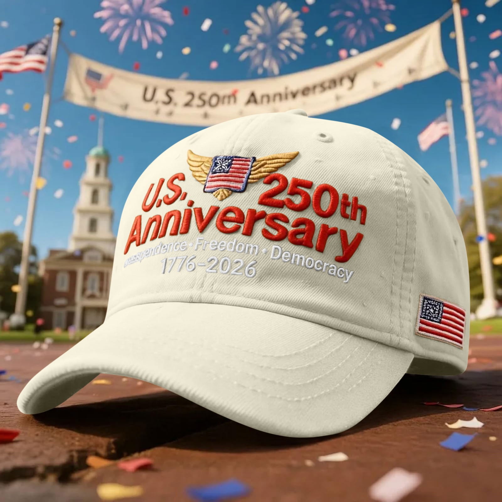 250 Years of America Hat - Adjustable Retro Washed Patriotic Baseball ...
