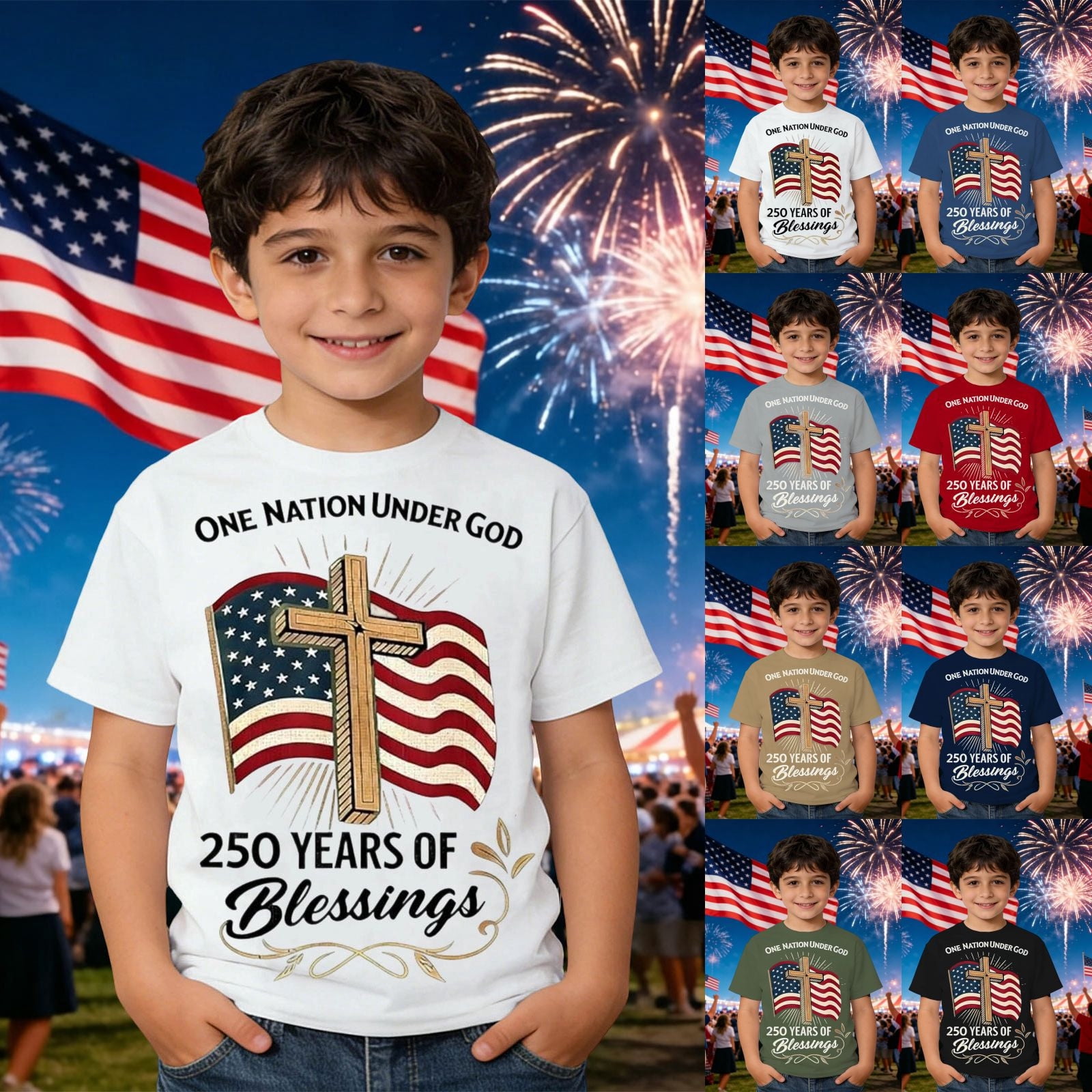 250 Years America Shirt Boys Patriotic Graphic Fourth of July ...