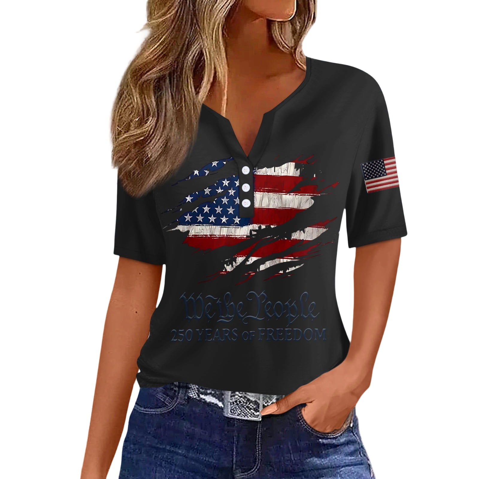 250 Years America Shirt Button V Neck American Flag Print Tunic ...