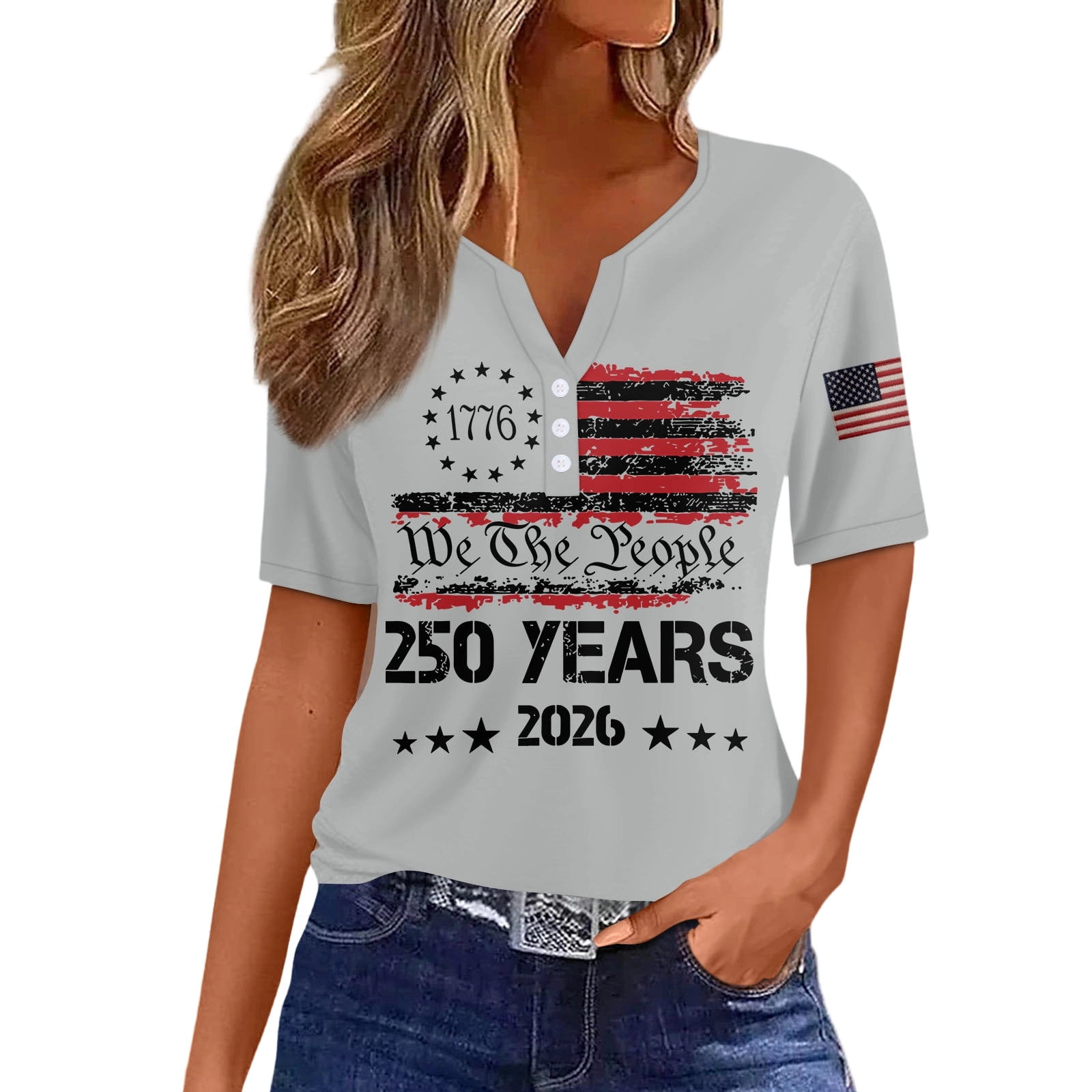 250 Years America Shirt Button V Neck American Flag Print Tunic ...