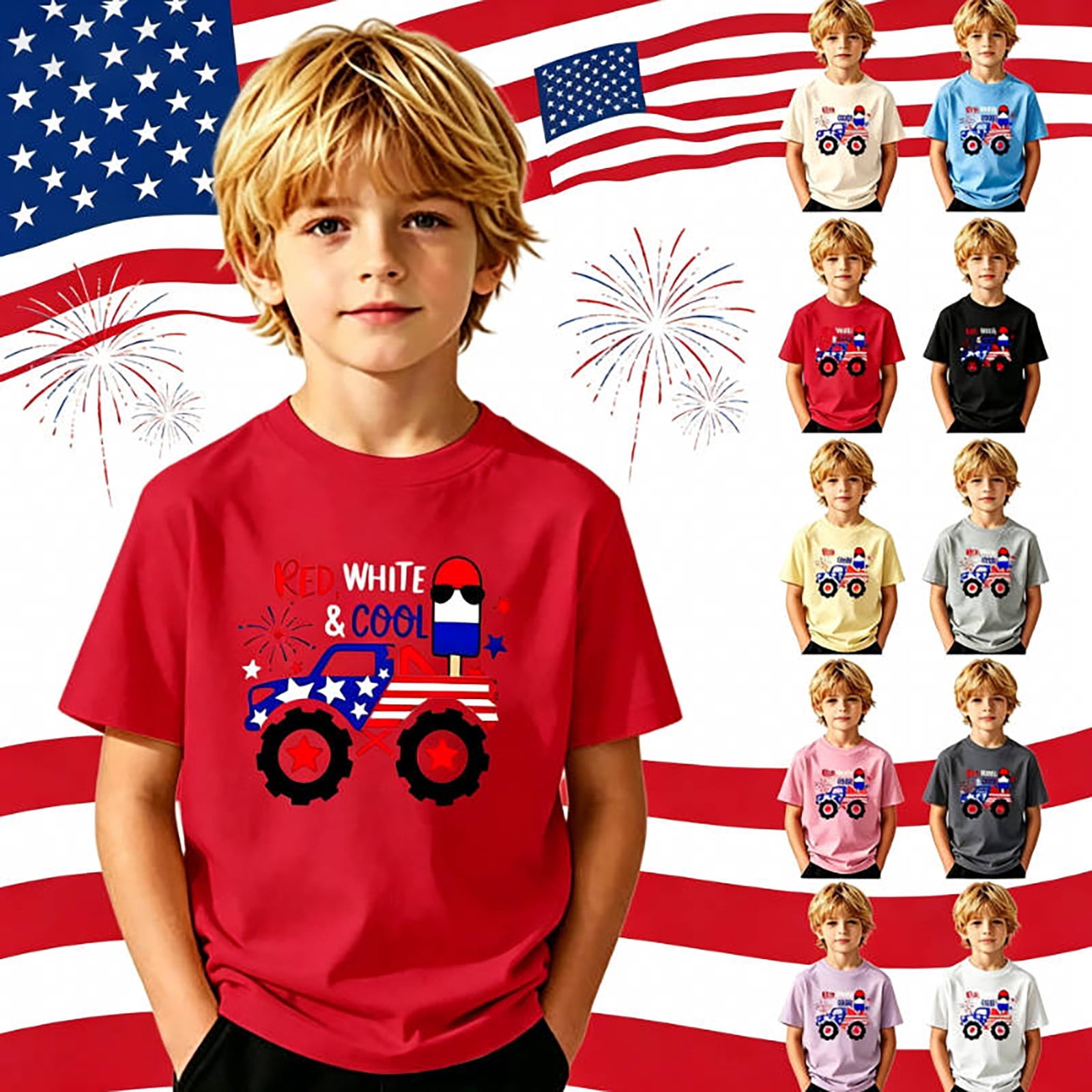250 Years America Shirt Kids Independence Day Patriotic Vehicle Graphic ...