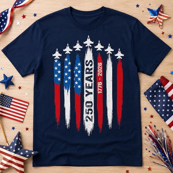 250 Years America Shirt, Patriotic Jet Graphic T-Shirt, 1776-2026 USA ...