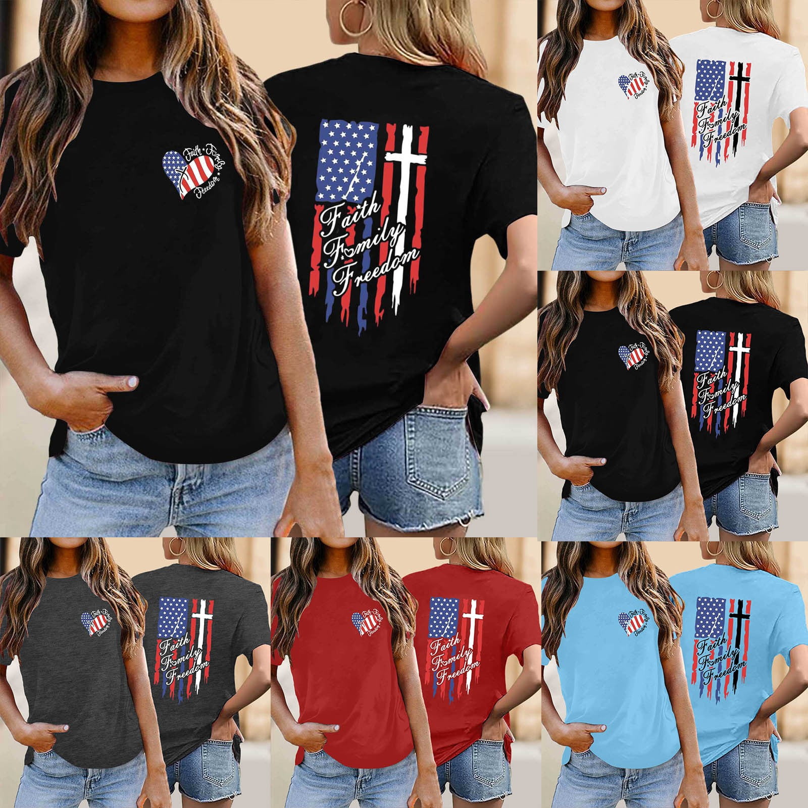 250 Years America Shirt Women's Independence Day Casual Crew Neck Short ...