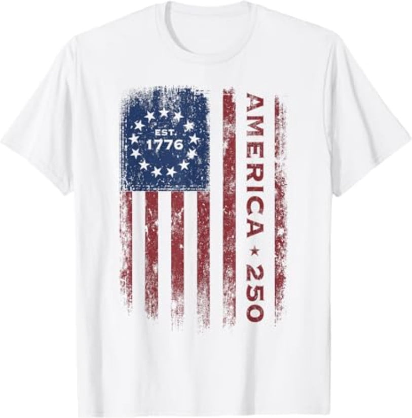 250 Years America Vintage Historical US Flag T-Shirt - Walmart.com