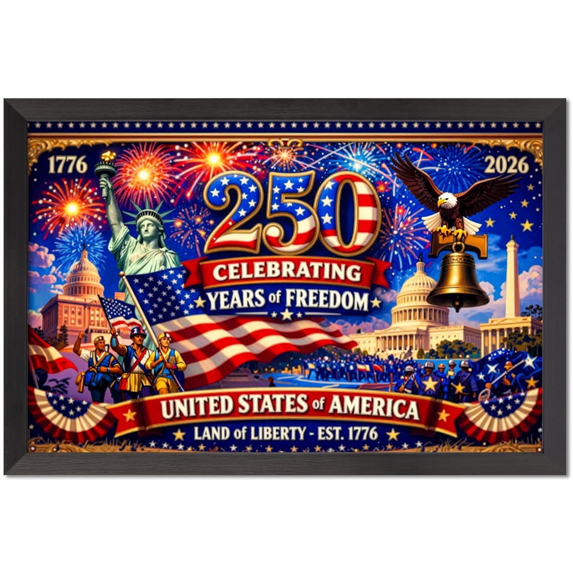250 Years America Wall Art Liberty Bell Statue Of Liberty Bald Eagle ...