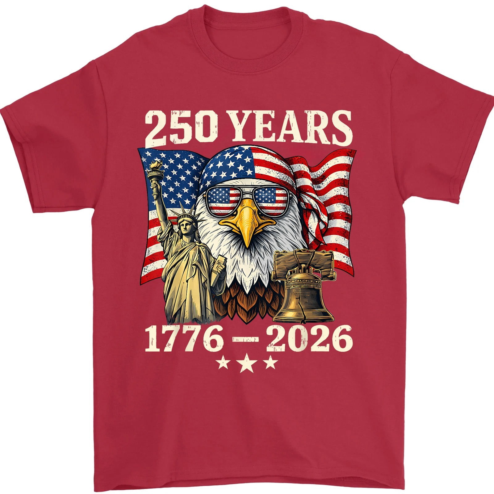 250 Years American Flag 250Th Anniversary Usa Bald Eagle Retro T-Shirt ...