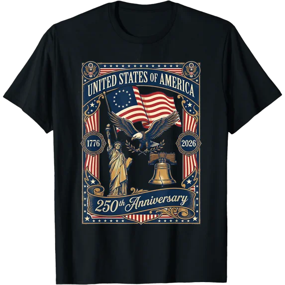 250 Years American Flag 250th Anniversary USA Eagle Liberty T-Shirt ...